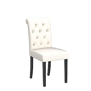 Kmax Leather Dining Chairs Button Tufted Diner Chairs Classic Upholstered Chairs with Wood Legs for Kitchen Dining Room Restaurant Set of 2, Cream