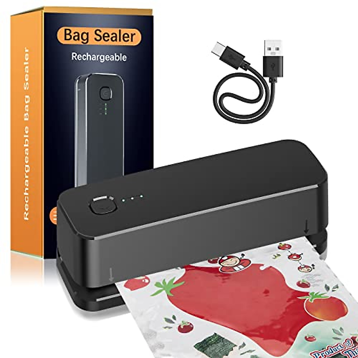 ODSD Bag Sealer Rechargeable, 3.9 inch Heating Length Mini Bag Resealer Portable Vacuum Sealer Machine Kitchen Gadget & 3 Sealing Gear, One Press to Quick Heat Seal for Mylar Food Plastic Chip Bags