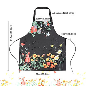 IHFAIO Apron for Women with Pockets, 2 Pcs Waterproof Floral Apron with Adjustable Neck Strap for Cooking, Baking, Gardening, Crafts