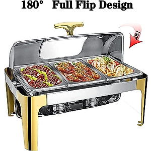 Stainless Steel Chafing Dishes with Lid for Parties 9L Commercial Food Warmer for Buffet, Buffet Server with 3 Kind of Warming Tray for Holidays, Catering, Home Dinners