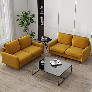 UIXE Modern Loveseat Sofas Living Room Love Seat 2 Seater Chair, Small Sofa Couch Love Seats Mid Century Upholstered Accent Chairs for Bedroom (Yellow)