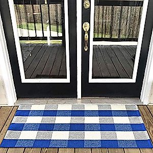 Buffalo Check Rug, Blue and White Plaid Rug Moven Doormat Washable Porch Kitchen Area Rugs,Decoration for Indoor & Outdoor Entryway, Patio, Kitchen,Laundry (23.5"×35.4") (Blue&White)