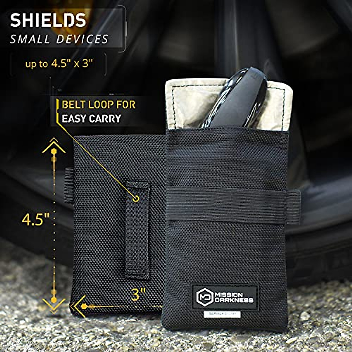 Mission Darkness Faraday Bag for Keyfobs (2-Pack) // RF Shielding Protective Case for Smart Always On Keys Fobs Transmitters Small Electronics Vehicle Security Anti-Hacking Block Signal Relay