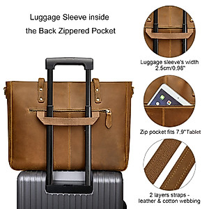 S-ZONE Women Genuine Leather Tote Handbag Shoulder Bag Bundle with Vintage Bucket Crossbody Purse