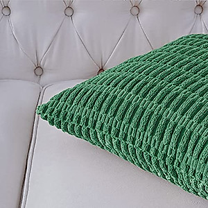 Fancy Homi 2 Packs Emerald Green Decorative Throw Pillow Covers 18x18 Inch for Living Room Couch Bed Sofa, Christmas Home Decor, Soft Striped Corduroy Square Cushion Case 45x45 cm