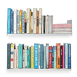 Wallniture Libro Floating Shelves U Shape Metal Wall Shelf Bookcase CDs DVD Storage and Display Home Decor White Set of 2
