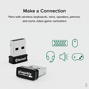 Plugable USB Bluetooth Adapter for PC, Bluetooth 5.0 Dongle Compatible with Windows, Add 7 Devices: Headphones, Speakers, Keyboard, Mouse, Printer and More