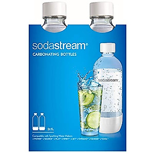 SodaStream Dishwasher Safe 1L Classic DWS Carbonating Bottle White (twinpack), (Pack of 2)