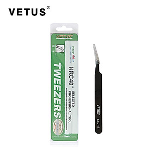 Vetus ESD Tweezers Pro Precision Curved Tweezer Anti-Static SMD Black Fine Tip Tweezer ESD-17