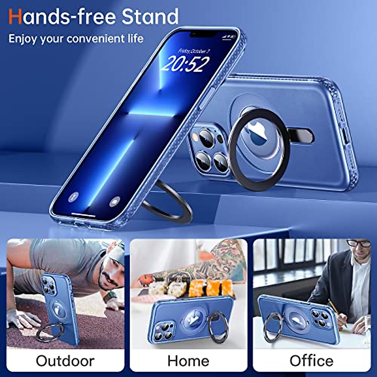 JUESHITUO for iPhone 13 Pro Max Phone Case with Magnetic Stand, [Mil-Grade Shockproof Protection] [Compatible with MagSafe] [Elf-Eye Design] Shockproof Phone Case for iPhone 13 Pro Max, Blue