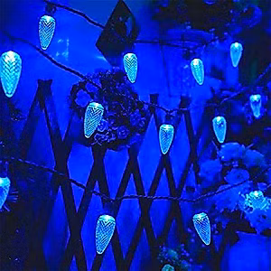 Outdoor C9 Holiday String Lights Strawberry Blue Christmas Lights Commercial Grade,8" Spacing 25LED, Green Wire 18Ft Heavy-Duty Wedding Party Decorative Lights