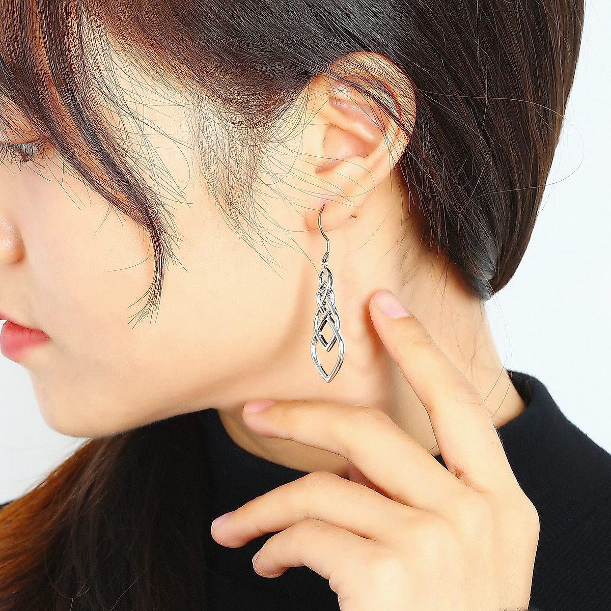 Pure Titanium Earring Hook For Sensitive Ear Fashion Jewelry Copper Celtic Good Luck Knot Drop Earrings For Women(Long Celtic Knot)