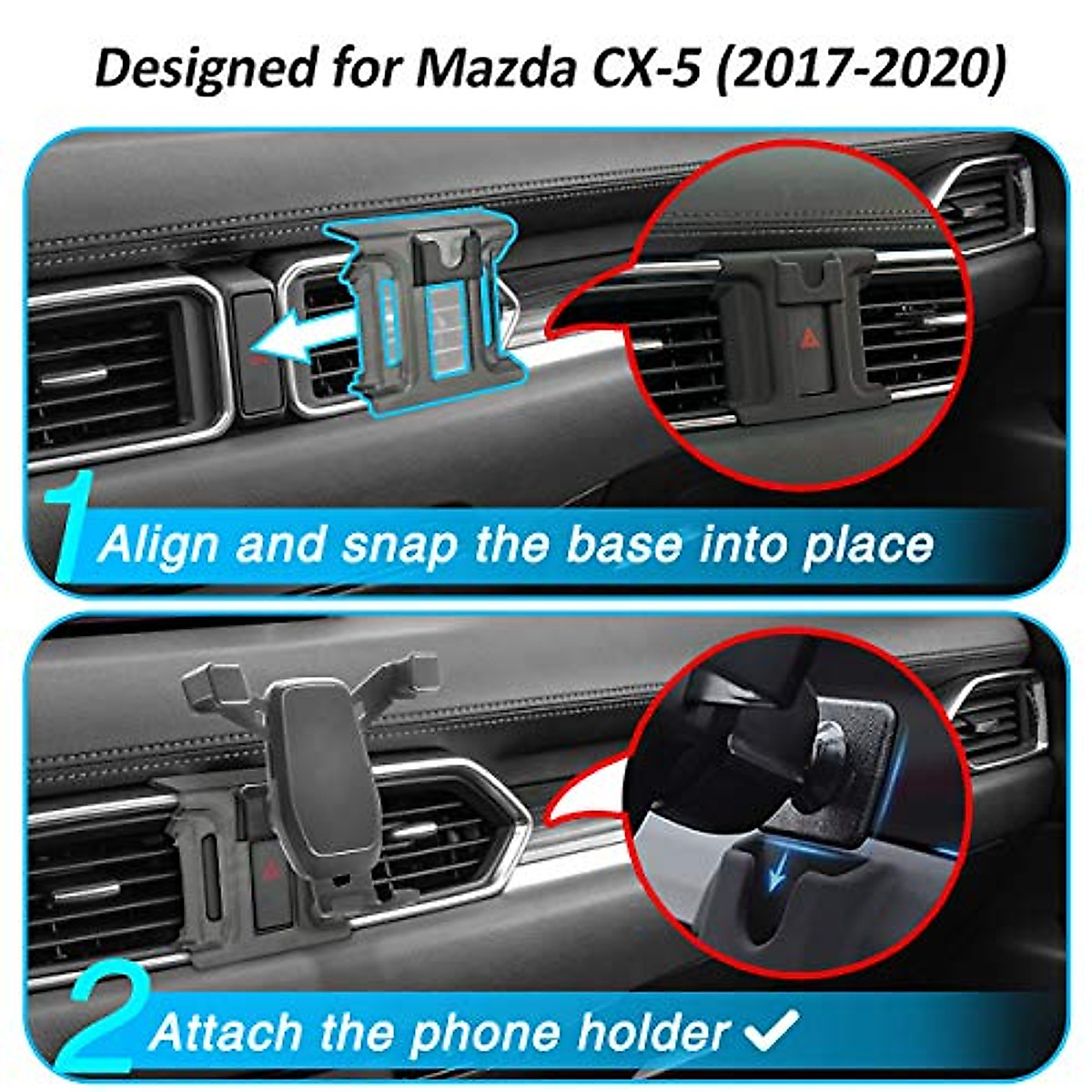 AYADA Phone Holder Compatible with Mazda CX-5, CX5 Phone Holder Phone Mount Upgrade Design Gravity Auto Lock Stable Easy to Install CX-5 Accessories 2017 2018 2019 2020