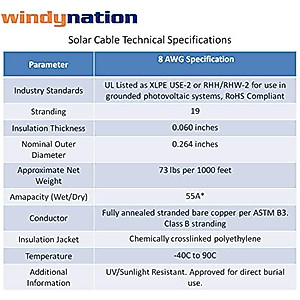 WindyNation 8 AWG 8 Gauge Pair 30 Feet Black + 30 Feet Red Solar Panel Extension Cable Wire Solar Connectors (Variety of Lengths Available)