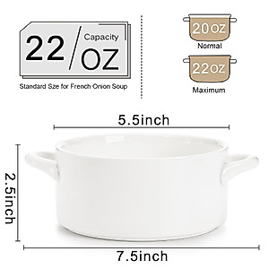SOUJOY 6 Pack French Onion Soup Bowls, 22Oz Porcelain Serving Soup Bowls with Handles, Oven Safe Crocks for Soup, Cereal, Chill, Pot Pie, Beef Stew