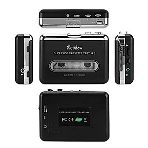 Reshow Cassette Player – Portable Tape Player Captures MP3 Audio Music via USB – Compatible with Laptops and Personal Computers – Convert Walkman Tape Cassettes to iPod Format (Black)