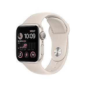 Apple Watch SE (2nd Gen) [GPS 40mm] Smart Watch w/Starlight Aluminum Case & Starlight Sport Band - S/M. Fitness & Sleep Tracker, Crash Detection, Heart Rate Monitor, Retina Display, Water Resistant