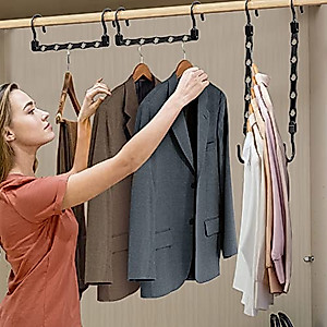 24 Pack Hangers Space Saving Magic Sturdy Space Saver Storage Smart Plastic Clothes Hanger Organizer for Closet Wardrobe Apartment College Dorm Room Essentials, Black