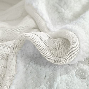 NTBAY Cotton Oversize Cable Knit Sherpa Twin Blanket for Couch (60"x80"), Soft Warm Fleece Knitted Throw for Bed, Sofa, Chair - Extra Cozy, Machine Washable, Comfortable Home Decor, White