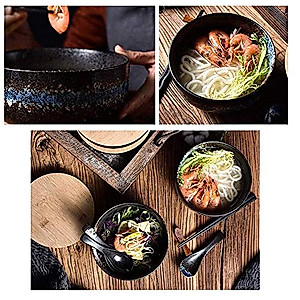 Japanese Ramen Bowls Japanese Rice Bowl (Contains chopsticks and spoons) Japanese Blue Ceramic Hand Drawn Rice Bowl Retro Tablewarel 6.5 inch