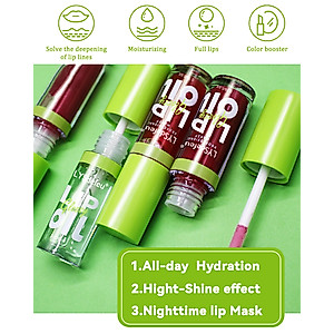 4 Colors Lip Oil Lip Glaze,Hydrating Tinted Plumping Lip Gloss,Fat Lip Oil Drip,Big Brush Head Clear Pink Shiny Glow Reviver Lip Care Oil,Long Lasting Non-sticky Transparent Lip Oil,Makeup Gift-SetA