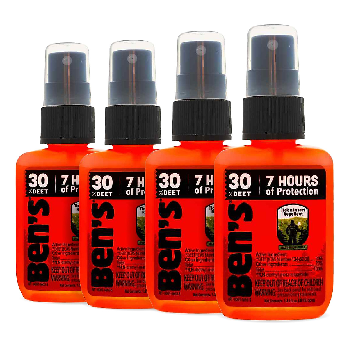 Ben's Tick & Insect Repellent - Travel Size Bug Spray with 30% DEET for Mosquitoes, Ticks & More - Up to 7 Hours of Protection - Fragrance-Free - 1.25 Fl Oz (4 Pack)