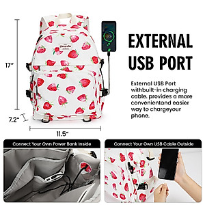 Dimanito Laptop Backpack with USB charging port for laptop up to 15 inch Men Women College Outdoor Travel Backpack (Strawberry)