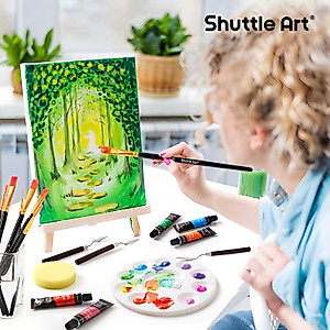 Shuttle Art 54 Pack Acrylic Paint Set, Acrylic Painting Set with 30 Colors Acrylic Paint, Wooden Easel, Painting Canvas, Paint Brushes, Palette, Art Painting Supplies for Kids Adults Beginner Artists