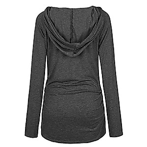 Hanweini Maternity Hoodie Tops Sweatshirt Casual Long Sleeve Ruched Pregnancy Shirt Tunics (Grey,Medium)
