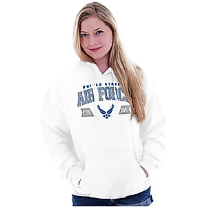 Brisco Brands US Air Force Wing Emblem Established Hoodie Sweatshirt Women Men White