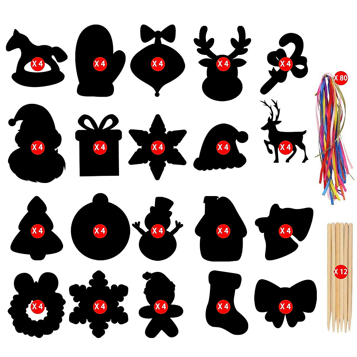 LOKIPA Christmas Scratch Paper Art Set, 80 Pieces Magic Rainbow Scratch Off Cards Ornaments for Kids Christmas