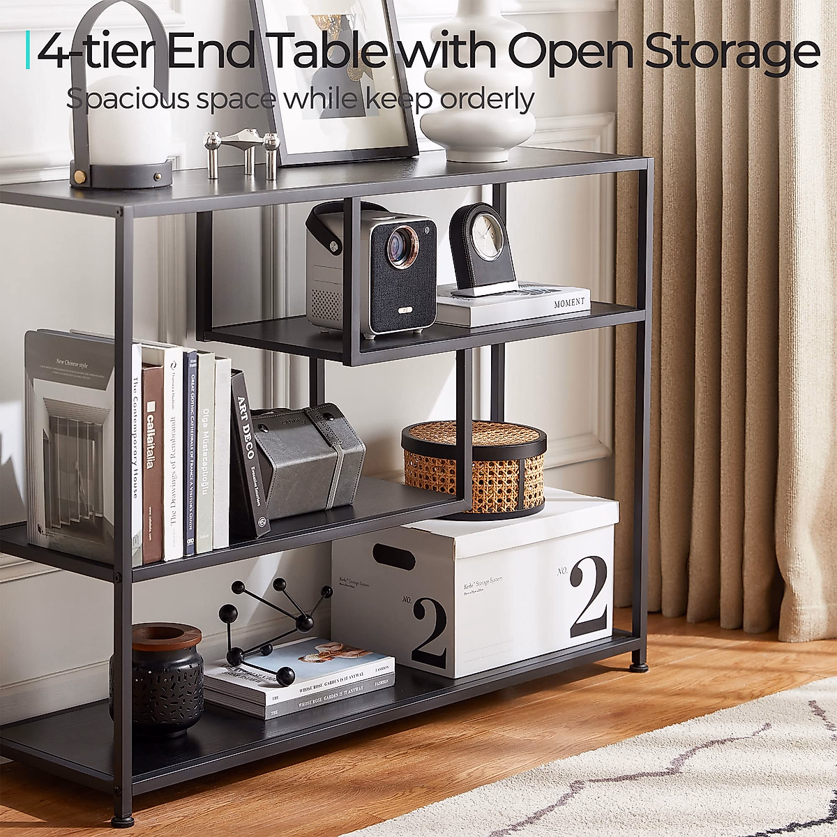 LINSY HOME Console Table, 4-Tier Sofa Tables for Entryway, Narrow Tables with Open Storage Shelves, 39.3” Console Tables for Entryway, Hallway, Sofa, Couch, Living Room, Bar, Kitchen, Black