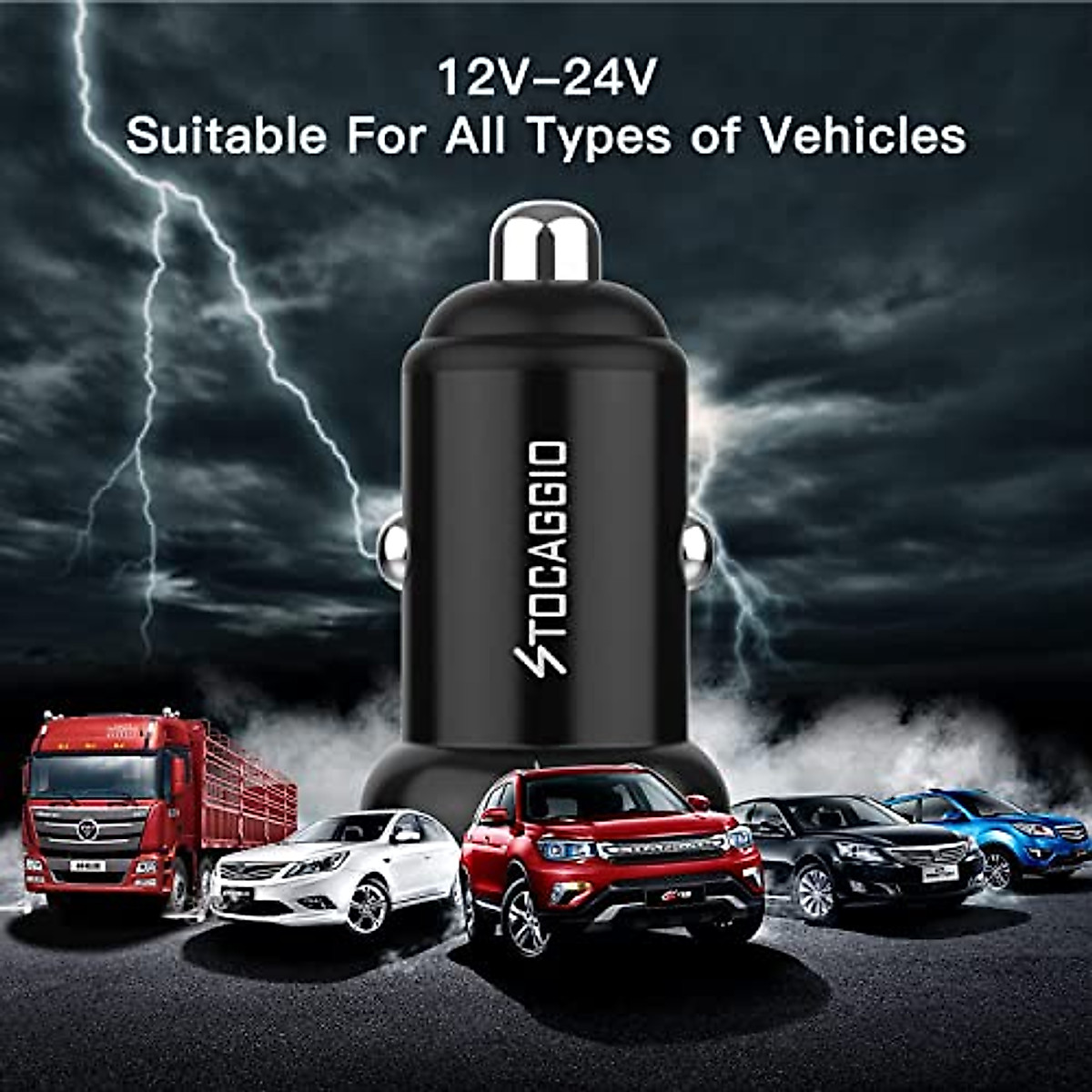 USB C Car Charger Adapter - Portable All-Metal Stocaggio 38W Fast Car Charger Compatible with iPhone 14/13/12/Pro/Max, Galaxy S21/20/10/9, iPad Air 2/Mini 3, Quick Charge 3.0 Dual Ports - Black