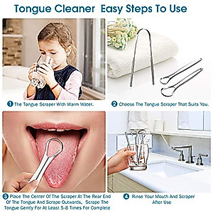 YLYL 3 PCS Metal Tongue Scraper, Tongue Scrapers for Adults Kids, Stainless Steel Tounge Scrappers, Tounge Scraper Cleaner, Portable Tongue Cleaner
