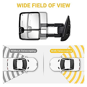 Sanooer Towing Mirrors Painted White Switchback Dynamic Turn Light Compatible with 2007-2013 Chevy Silverado Suburban Tahoe GMC Sierra Yukon with Running Lights Power Glass Backup Lamp Heated Set