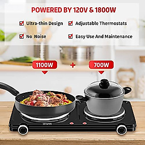 Hot Plate for Cooking, Vayepro 1800W Portable Electric Stove,Double Electric Burner for Cooking,UL listed,Cooktop for Dorm Office Home Camp, Compatible with All Cookware