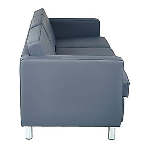 Office Star Pacific Sofa with Padded Box Spring Seats and Silver Finish Legs, Dillon Blue Faux Leather