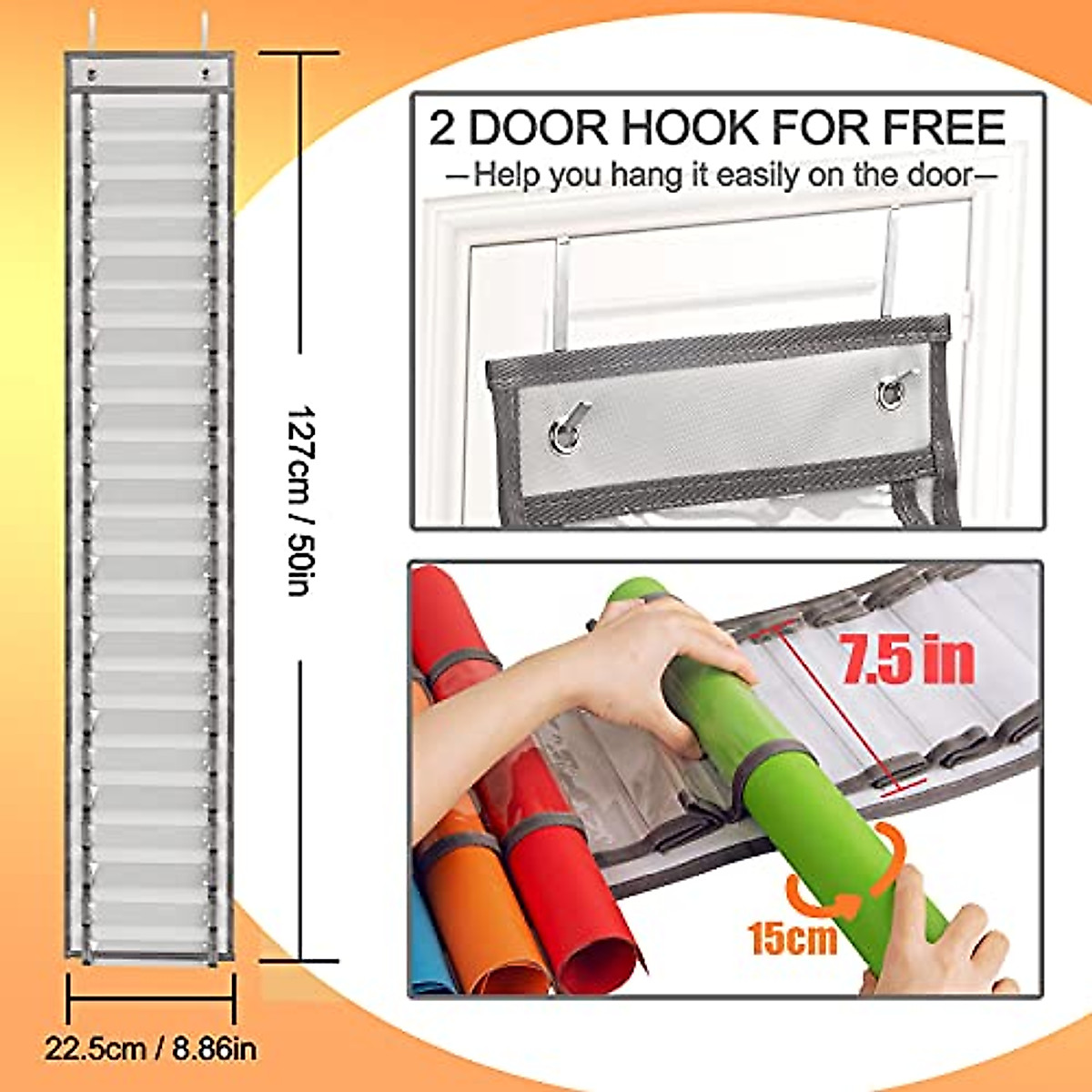 SAIVEN Vinyl Roll Holder with 2 Hook, 24 Rolls Hanging Adjustable Craft Vinyl Roll Keeper Craft Room Organizer Storage Bag, for Closet, Door and Wall Mount (24)