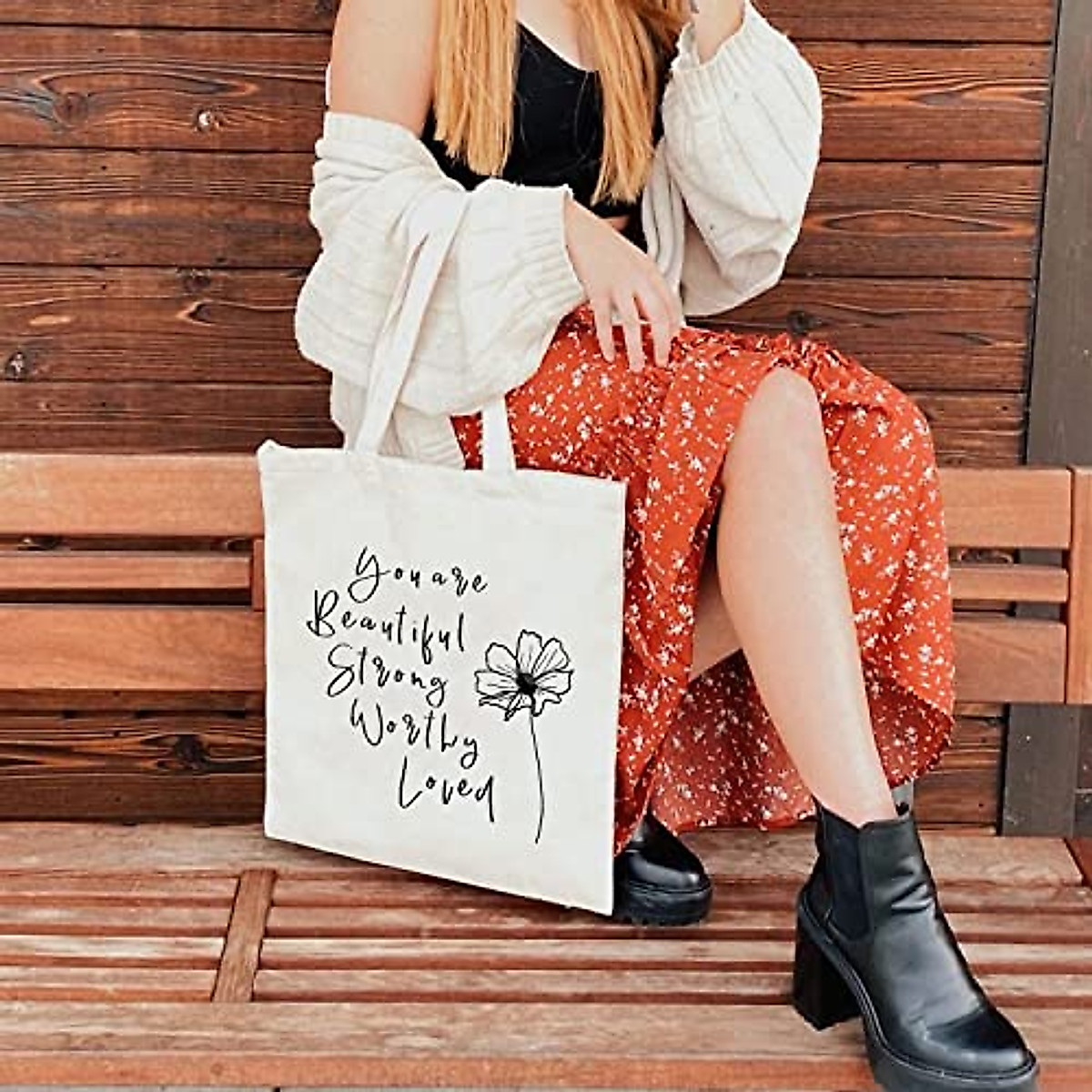 Haukea Canvas Tote Bag for Women Aesthetic Cute Tote Bags Inspirational Gifts Reusable Grocery Shopping Bags Book Tote