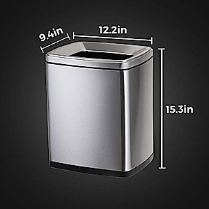 LEASYLIFE Stainless Steel Rectangular Shape Open top Trash can, Bathroom Garbage can, Kitchen, Office, Split Design Household Trash can，Double bin (4gallon Silver)