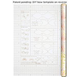 Hallmark Pink and Gold Wrapping Paper with Cutlines and Optional DIY Bow Templates on Reverse (3-Pack: 75 sq. ft. ttl) for Christmas, Birthdays, Weddings, Bridal Showers, Baby Showers, Crafts