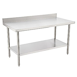 Restaurantware Kitchen Tek 16-Gauge 304 Stainless Steel Commercial Work Table - Medium Duty, 4" Backsplash, Undershelf - 30" x 60" - 1 count box,Silver