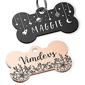 vimdevs Custom Double-Sided Engraved Cat and Dog Tags, Many Unique and Cute Design Pet ID Tag, Bone, Round, Hexagon and Square(Bone (3 Color))