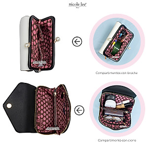 Nicole Lee Pearl Kiss Lock Envelope Crossbody Handbag, Women's Fashion Print Vegan Leather Clutch (Dreaming the City)