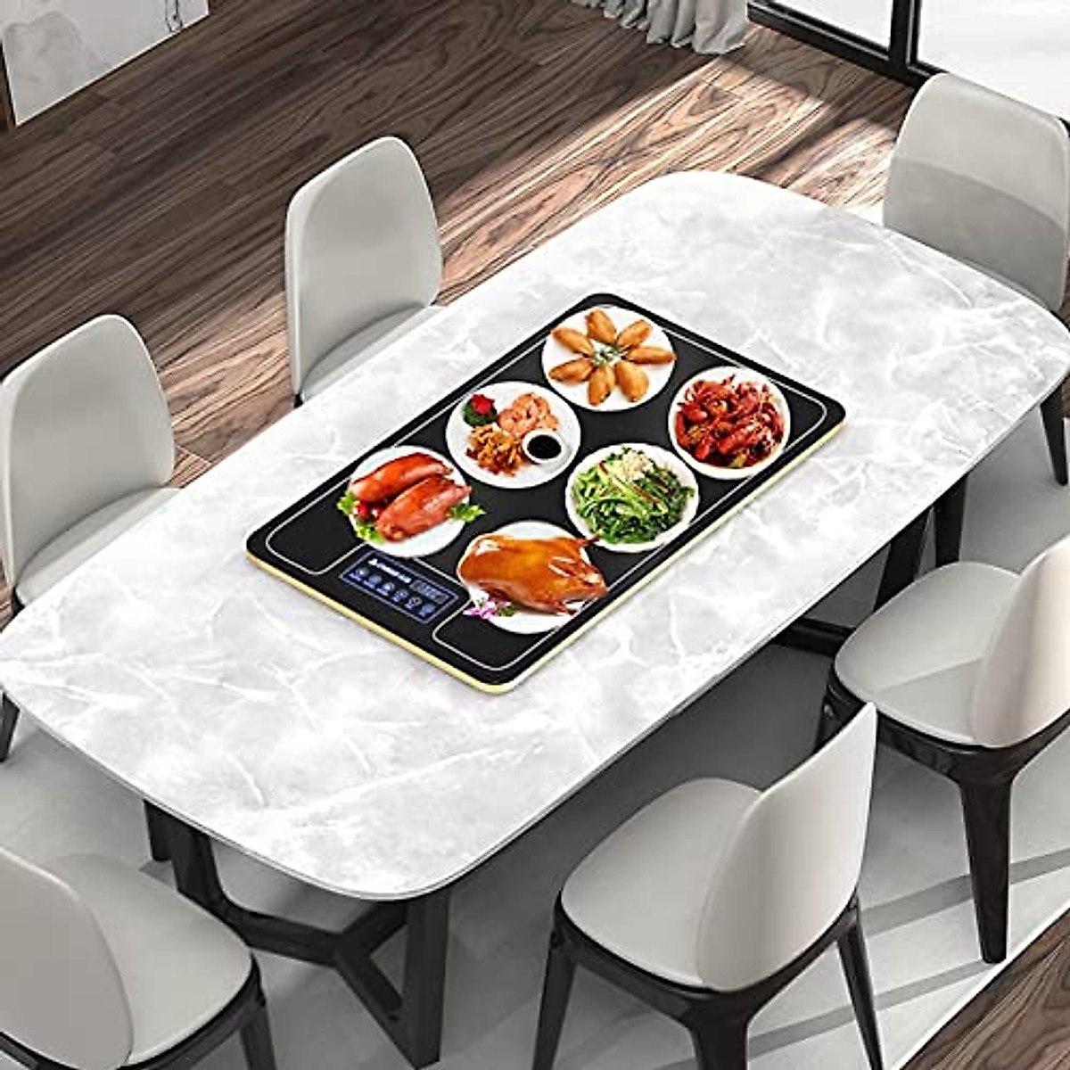 Food Warming Tray Server Electric Food Warmer Office Lunch Hot Plate for Buffets, Parties, Kitchen, with 40-120°C Adjustable Temperature Range, Touch and Timer, Glass Top