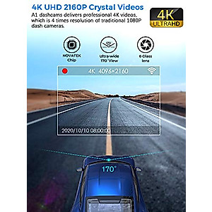 Dash Cam 4K WiFi Ultra HD 2160P Dash Camera for Cars, Car Camera, Dashcams for Cars with Night Vision, 24 Hours Parking Mode, Loop Recording, G-Sensor, APP, Support 256GB Max