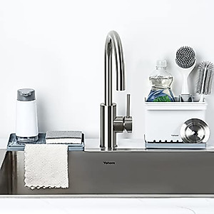 YOHOM Suction Cup Sponge Holder for Kitchen 2-in-1 in Sink Dish Rag Holder for Undermount Sink Plastic Scrubber Sponge Tray Organizer, Installation Size 9.06" L x 3.15" W