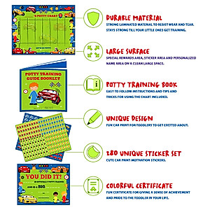 ATHENA FUTURES Potty Training Chart for Toddlers - Cars and Racer Design and Potty Training Count Down Timer Watch With Lights And Music - Dinosaur Yellow