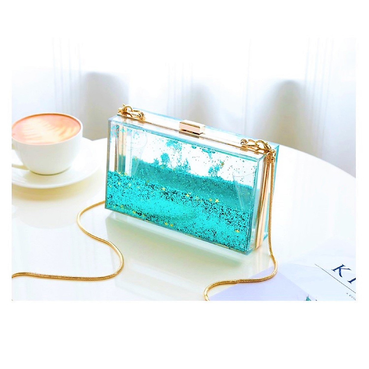 JeVenis Womens Transparent Sequins Chain Clutch Evening Handbag Party Cross-body Purse (New Green)