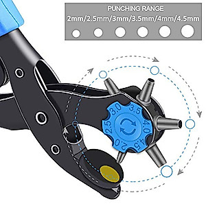 Preciva Hole Punch Plier Set, Revolving Punch Hole Tool Kit with Punch Plier, Ruler, Grinding Rod, Plastic Hammer,240pcs Leather Double Cap Rivets and 100pcs Leather Snap Fasteners